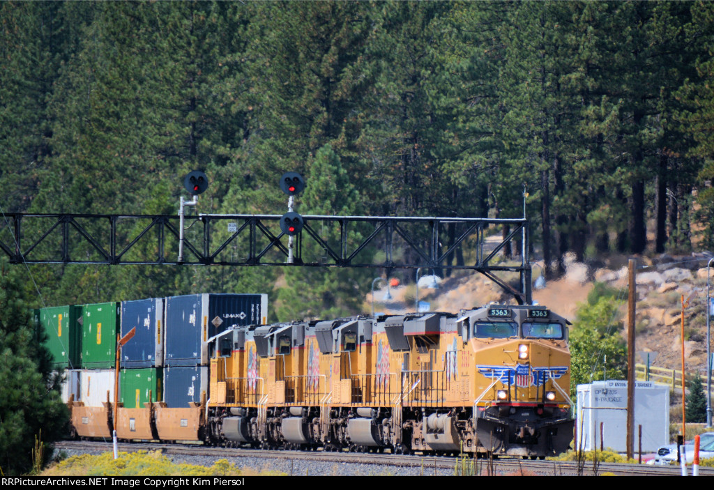 UP 5363 EB Stack Train on Roseville (Donner Pass) Sub